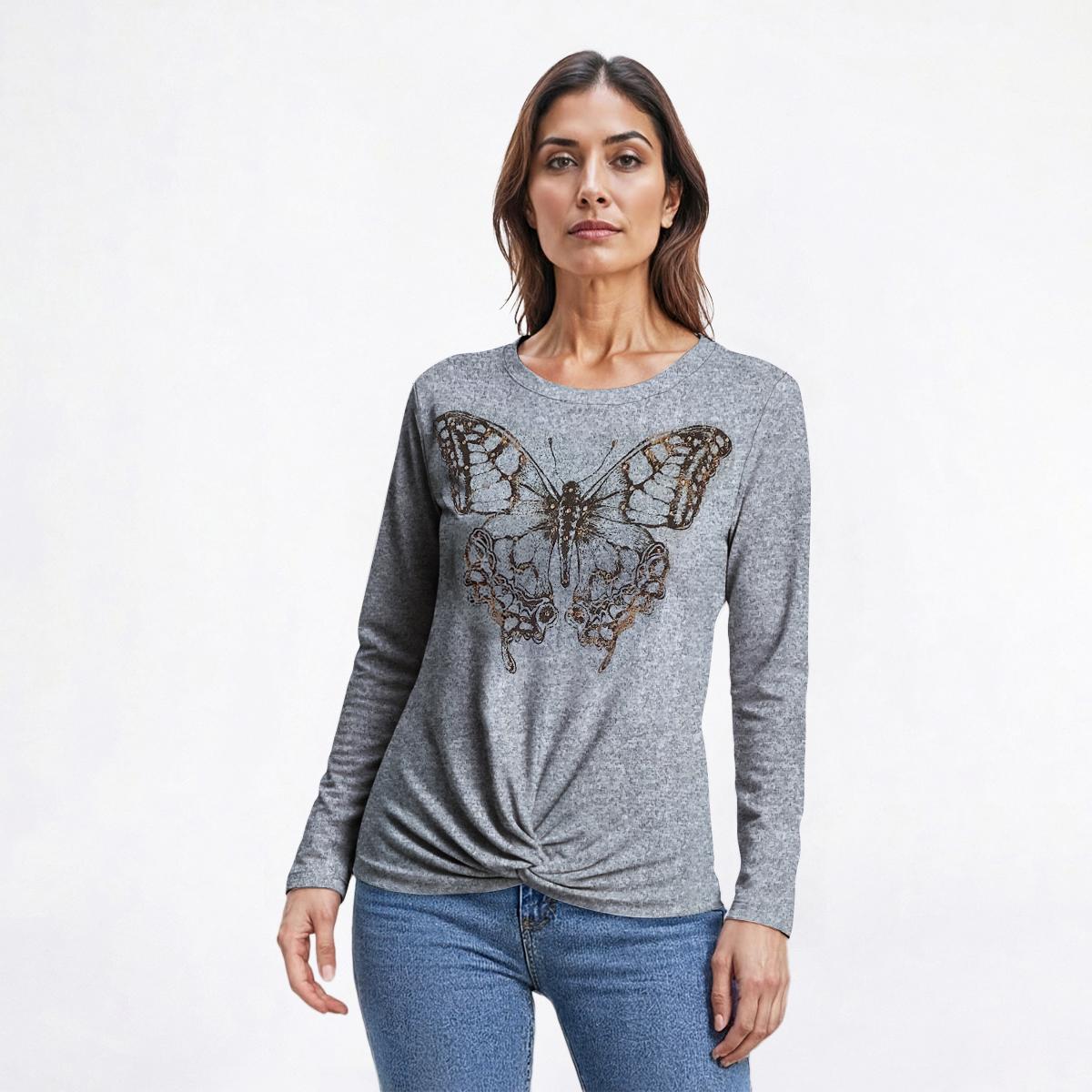 Click here for Womens Tru Self Long Sleeve Twist Front Butterfly... prices